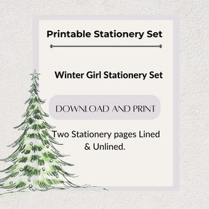 Winter Girl Printable Stationery Set Lined and Unlined Stationery Set ...