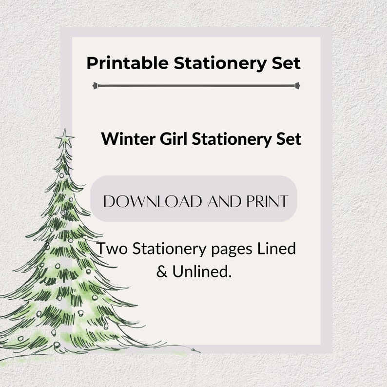 Winter Girl Printable Stationery Set Lined and Unlined Stationery Set ...