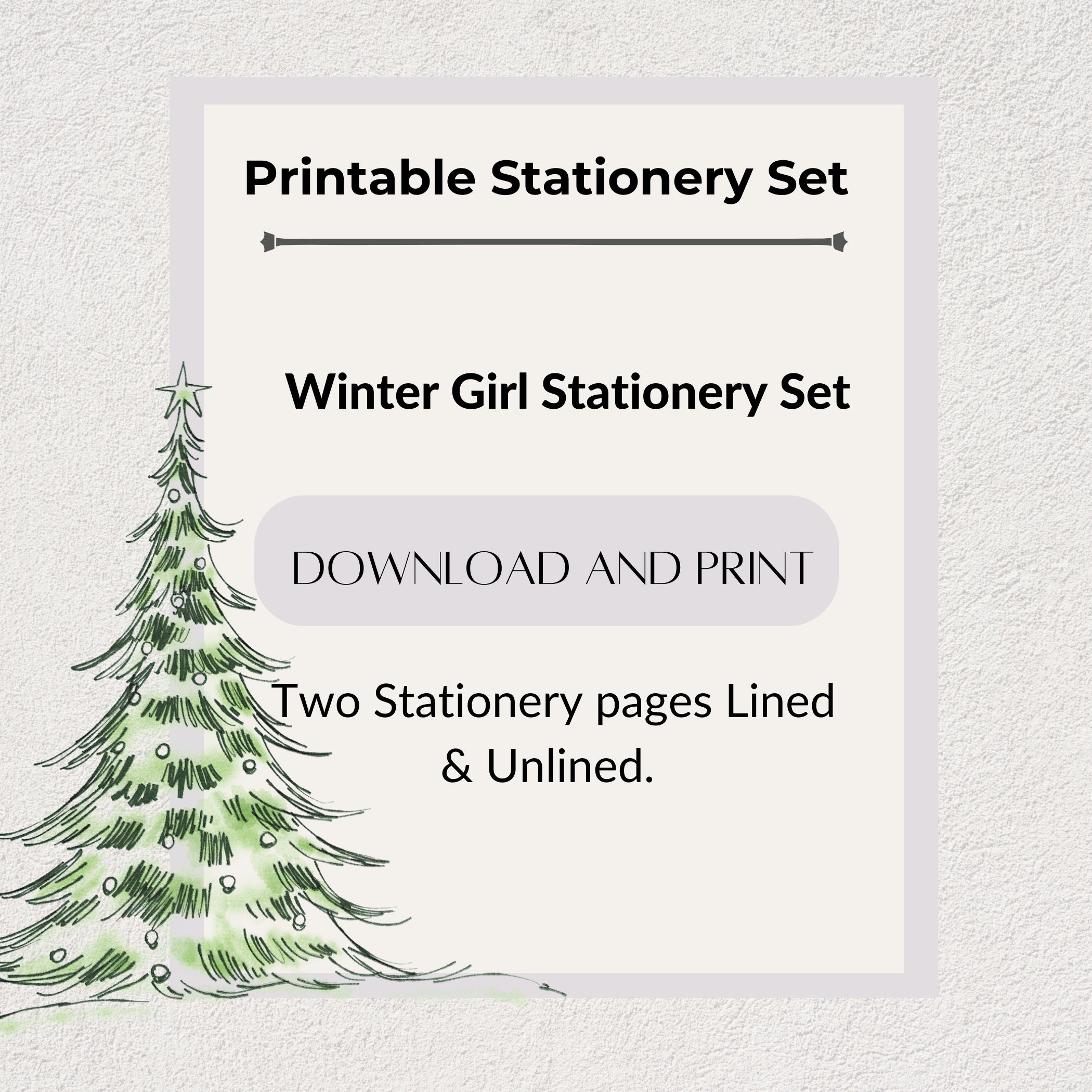 Winter Girl Printable Stationery Set Lined and Unlined Stationery Set ...