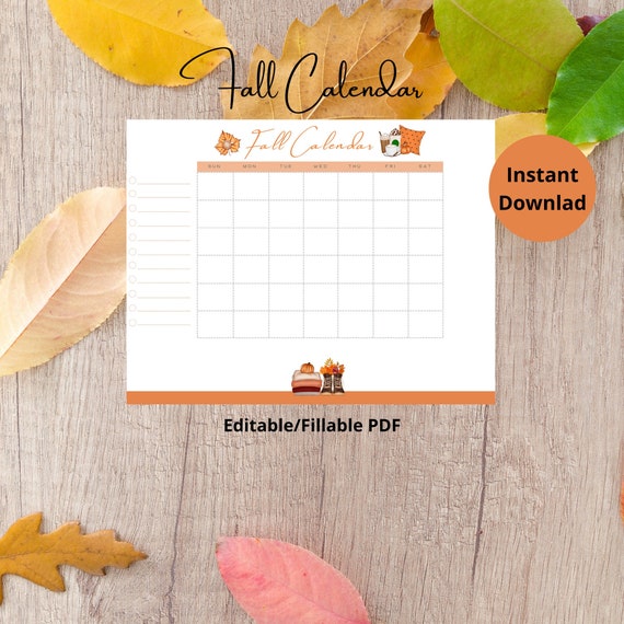 Editable Fall Calendar Fall Calendar Editable/fillable PDF - Etsy
