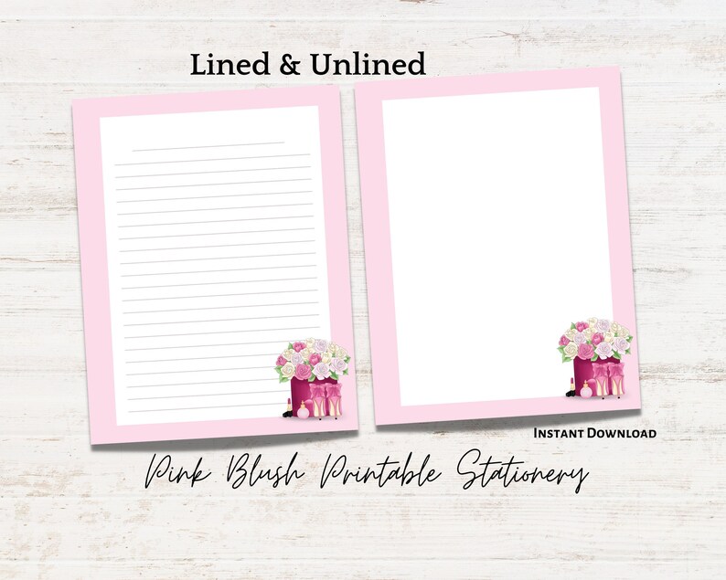 Pink Blush Fashion Printable Stationery Set Printable Lined - Etsy