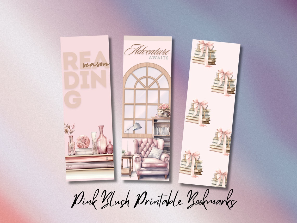 Pink Blush Printable Bookmark Set Gift for Book Lover Student Bookmark ...