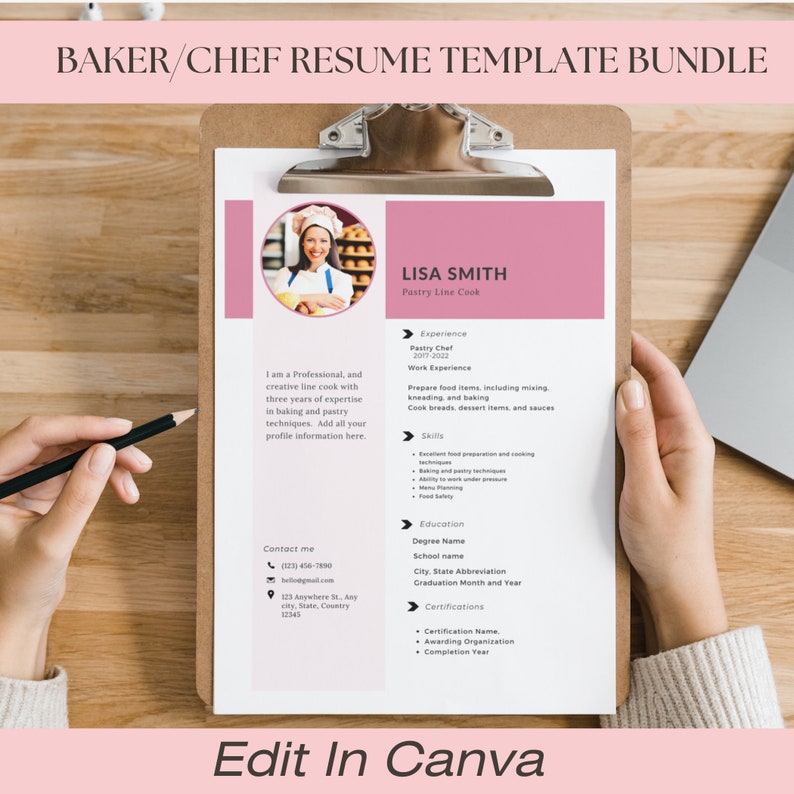 Resume Template Bundle Editable Professional Chef Baker Resume Template ...