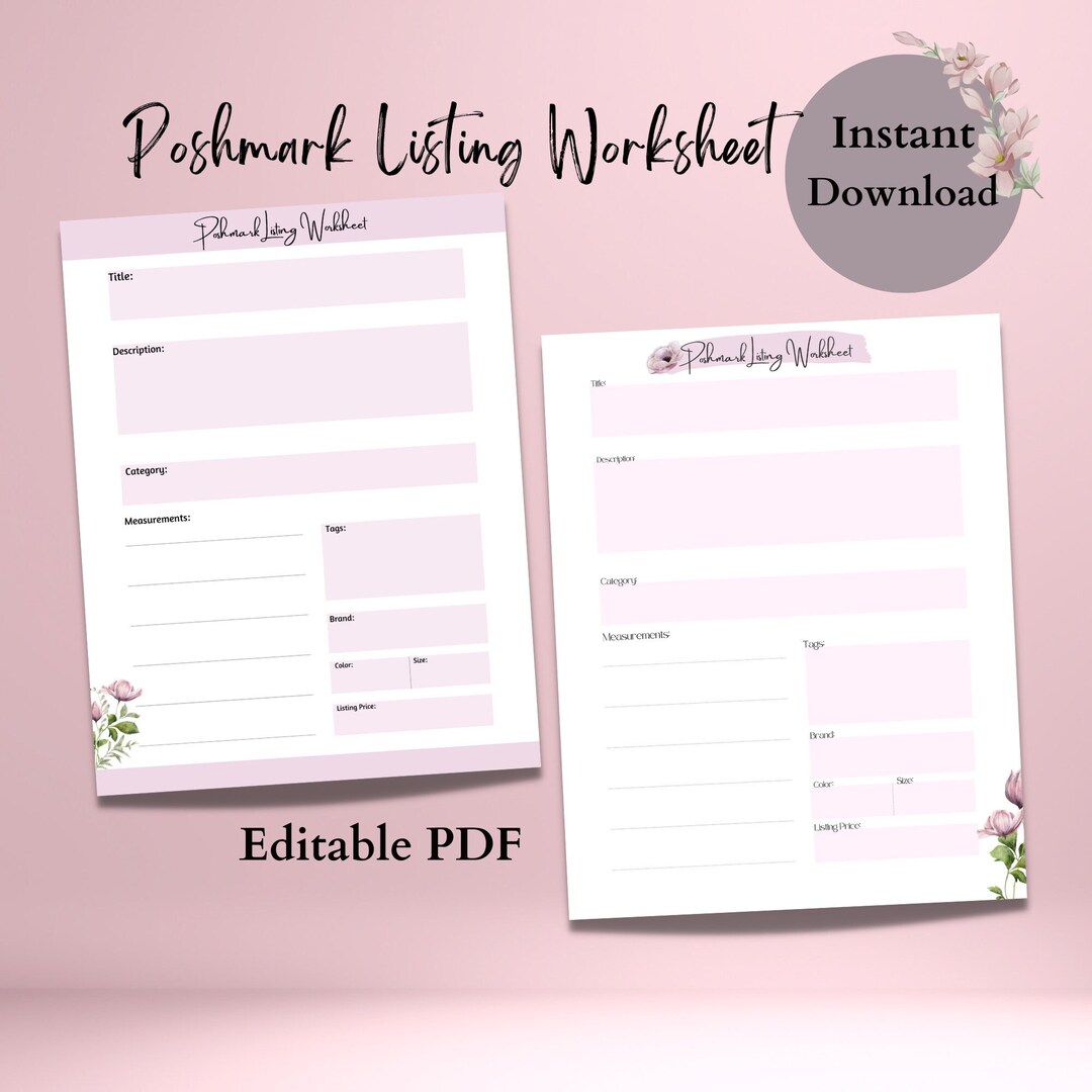 Poshmark Seller Listing Worksheet Poshmark Seller Tool Poshmark ...
