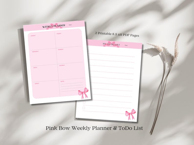 Pink Bow Printable Daily Planner Coquette Bow Pink Printable to Do List ...