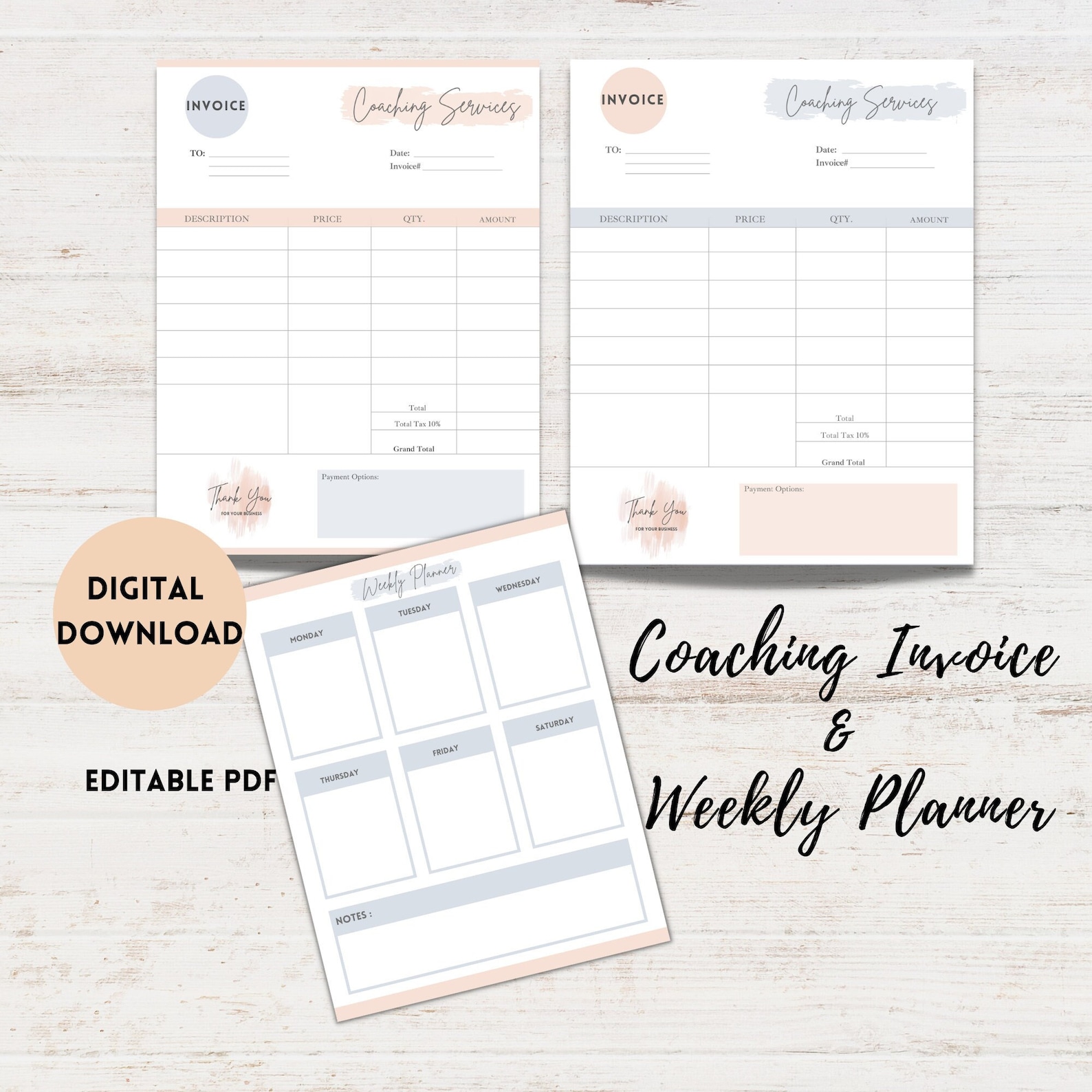 Coaching Business Invoice & Weekly Planner,coaching Invoice Template ...