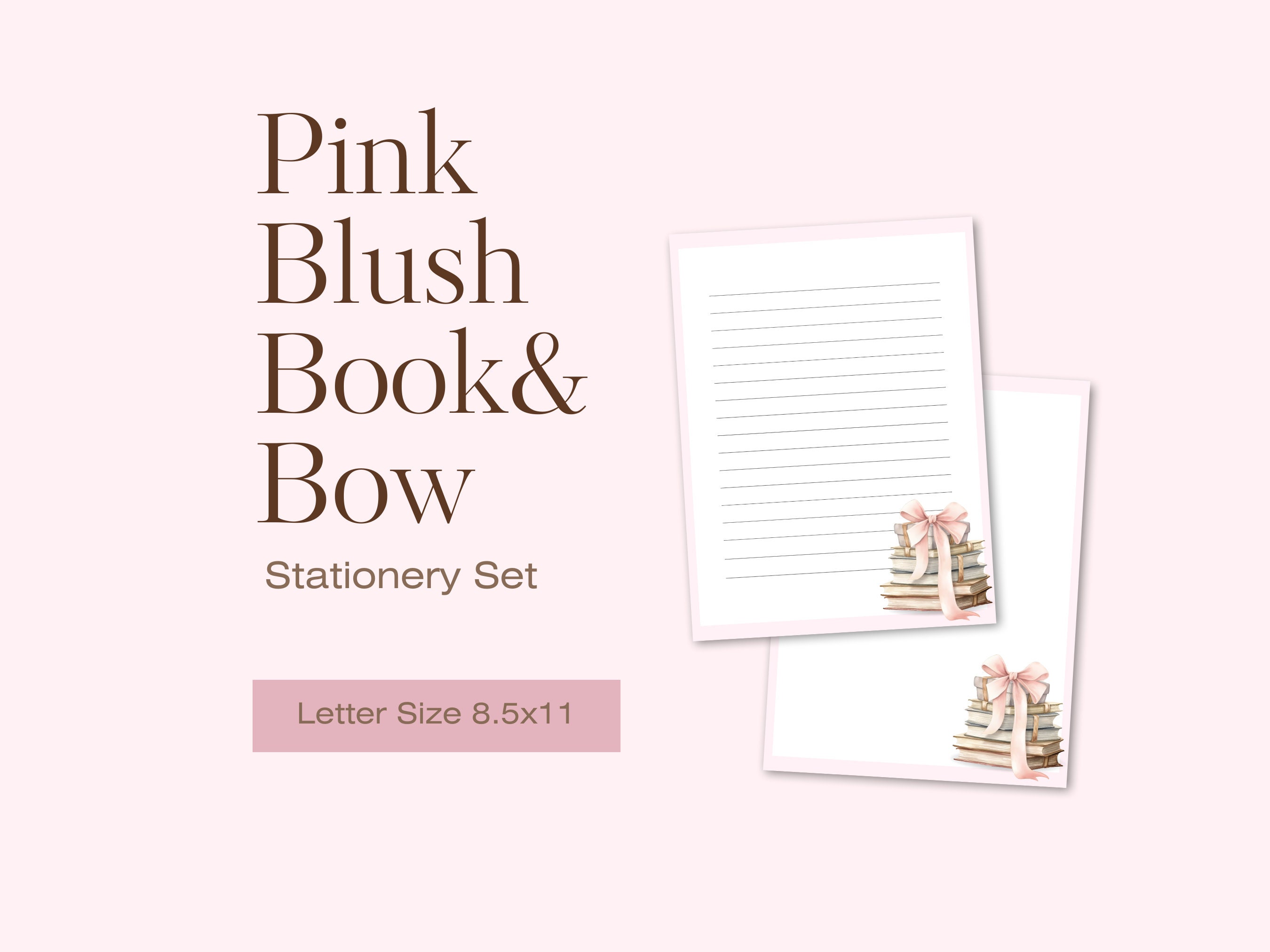 Pink Blush Book Bow Printable Stationery Set for Her Printable Book ...