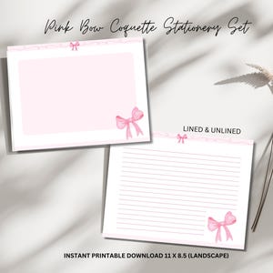 Pink Bow Coquette Printable Stationery Set for Her Printable Lined ...