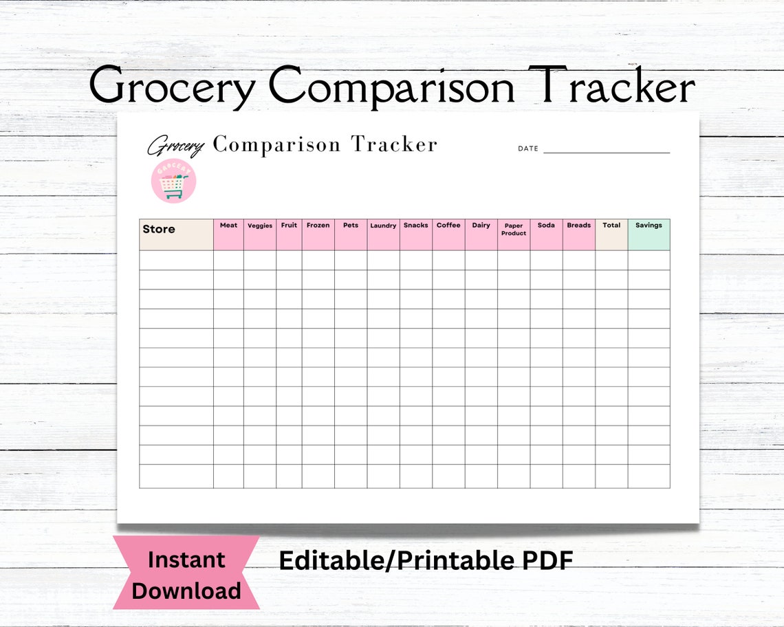 Grocery Comparison Tracker Grocery Store Shopping Tracker Planner ...