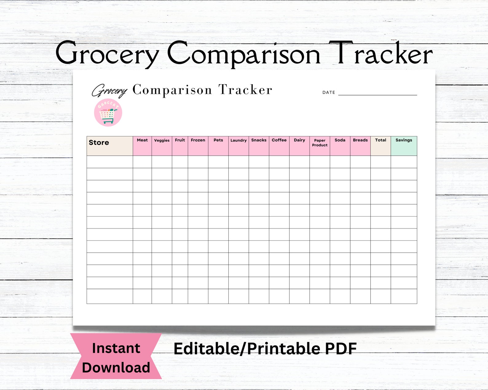 Grocery Comparison Tracker Grocery Store Shopping Tracker Planner ...