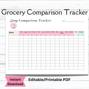 Grocery Comparison Tracker Grocery Store Shopping Tracker Planner ...