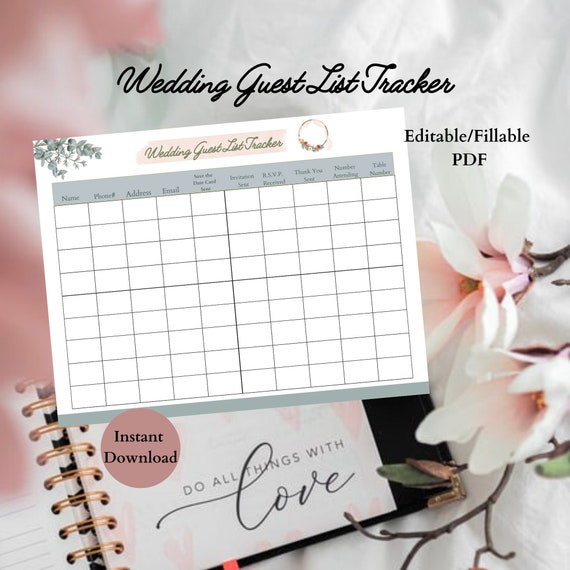 Wedding Guest List Tracker Wedding Guest List Planner - Etsy