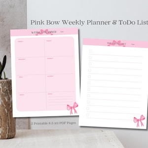 Pink Bow Printable Daily Planner Coquette Bow Pink Printable to Do List ...