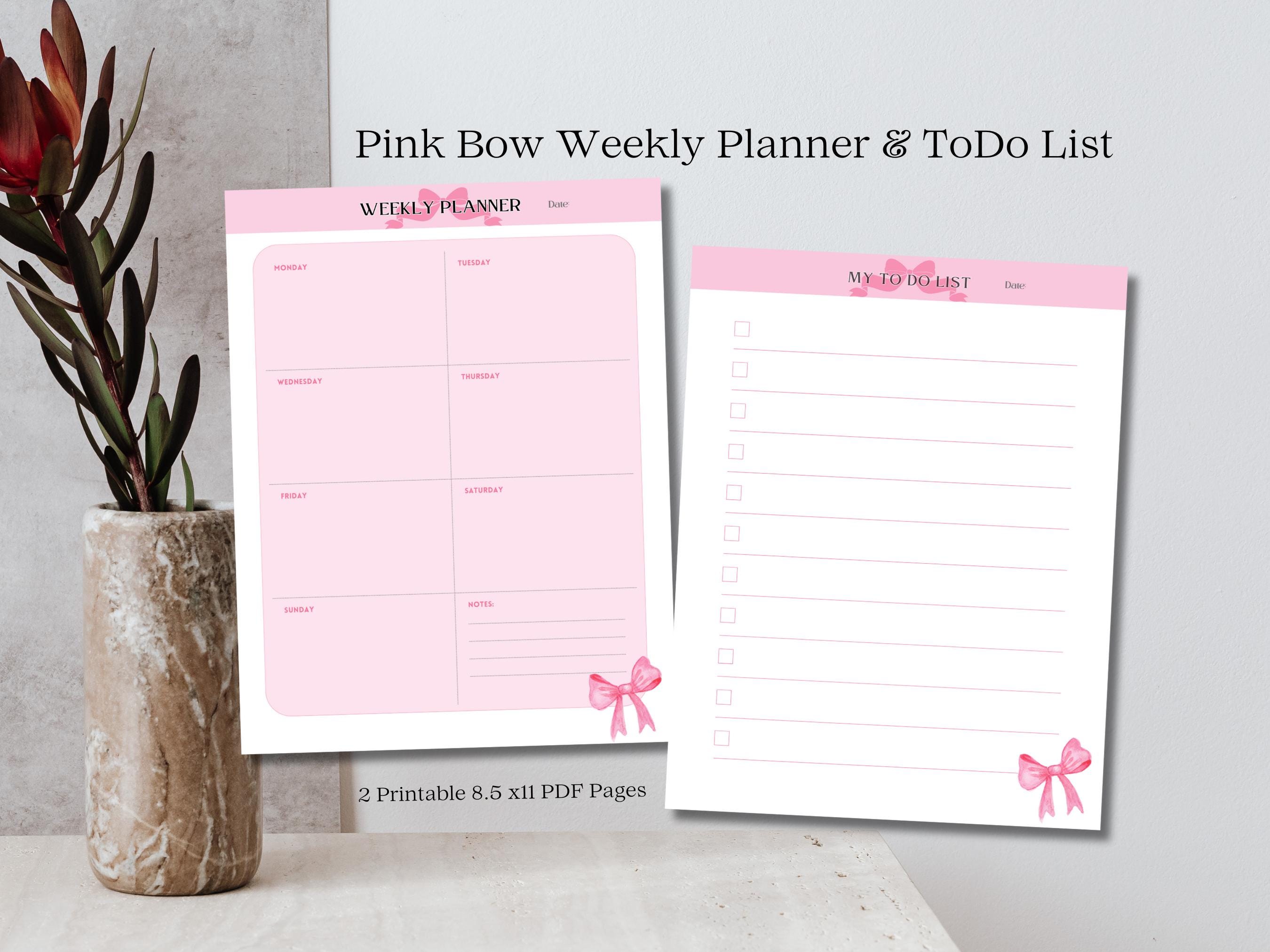 Pink Bow Printable Daily Planner Coquette Bow Pink Printable to Do List ...