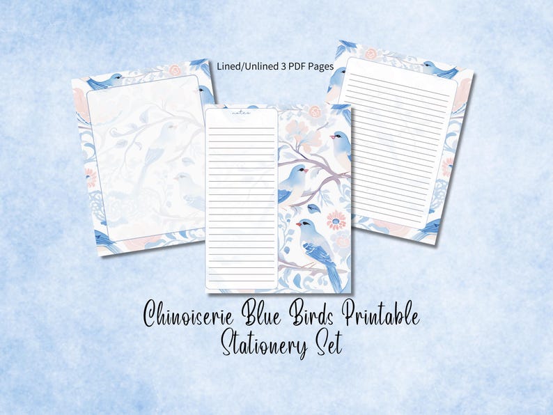 Chinoiserie Blue Bird Printable Stationery Set for Her Mothers Day Blue ...