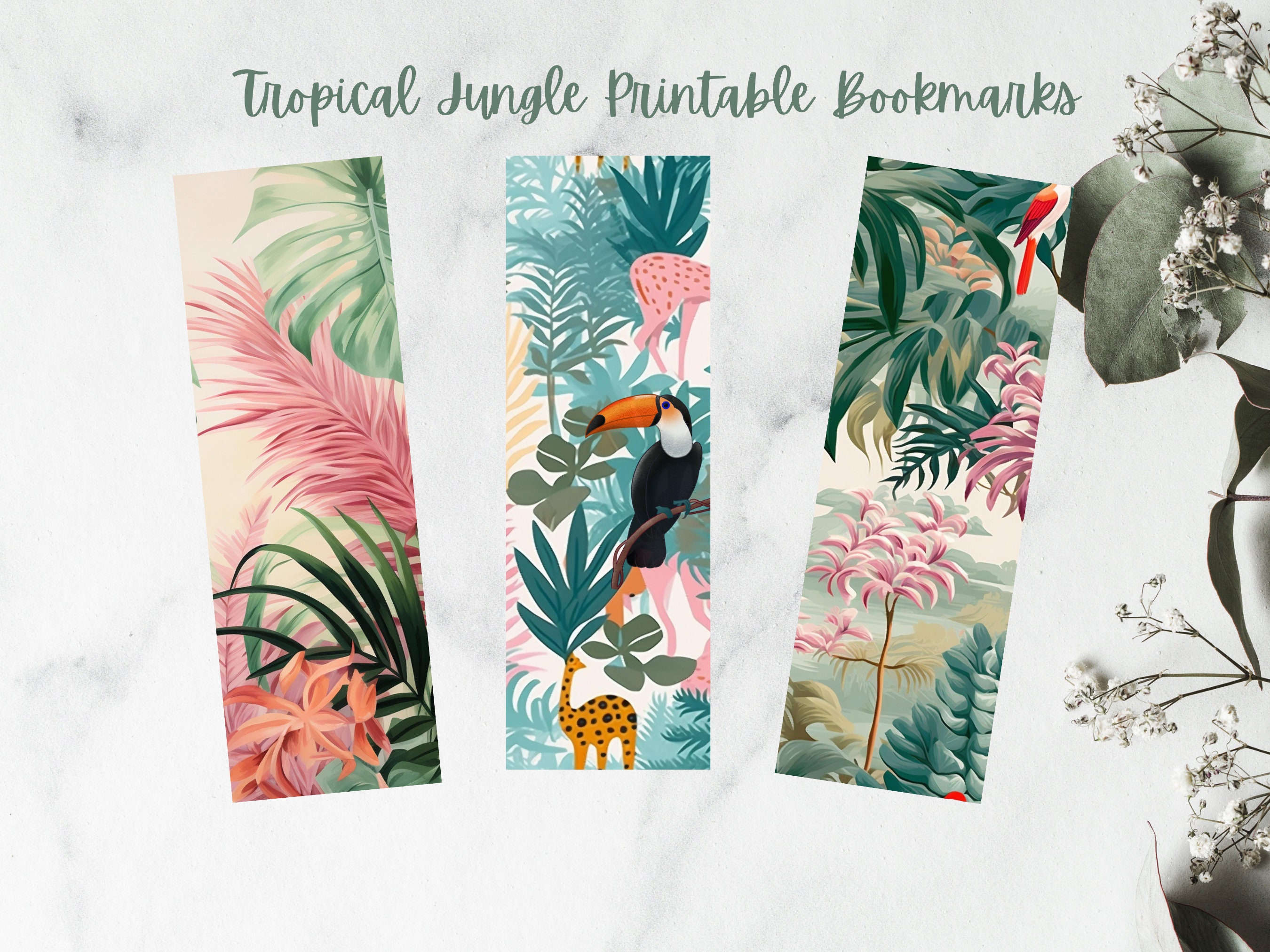Printable Bookmarks Tropical Jungle Printable PDF Bookmarks Reading ...