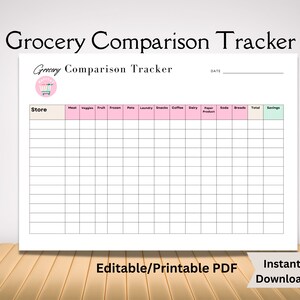 Grocery Comparison Tracker Grocery Store Shopping Tracker Planner ...