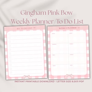Gingham Pink Bow Printable Weekly Planner Cute Gingham Pink Printable ...
