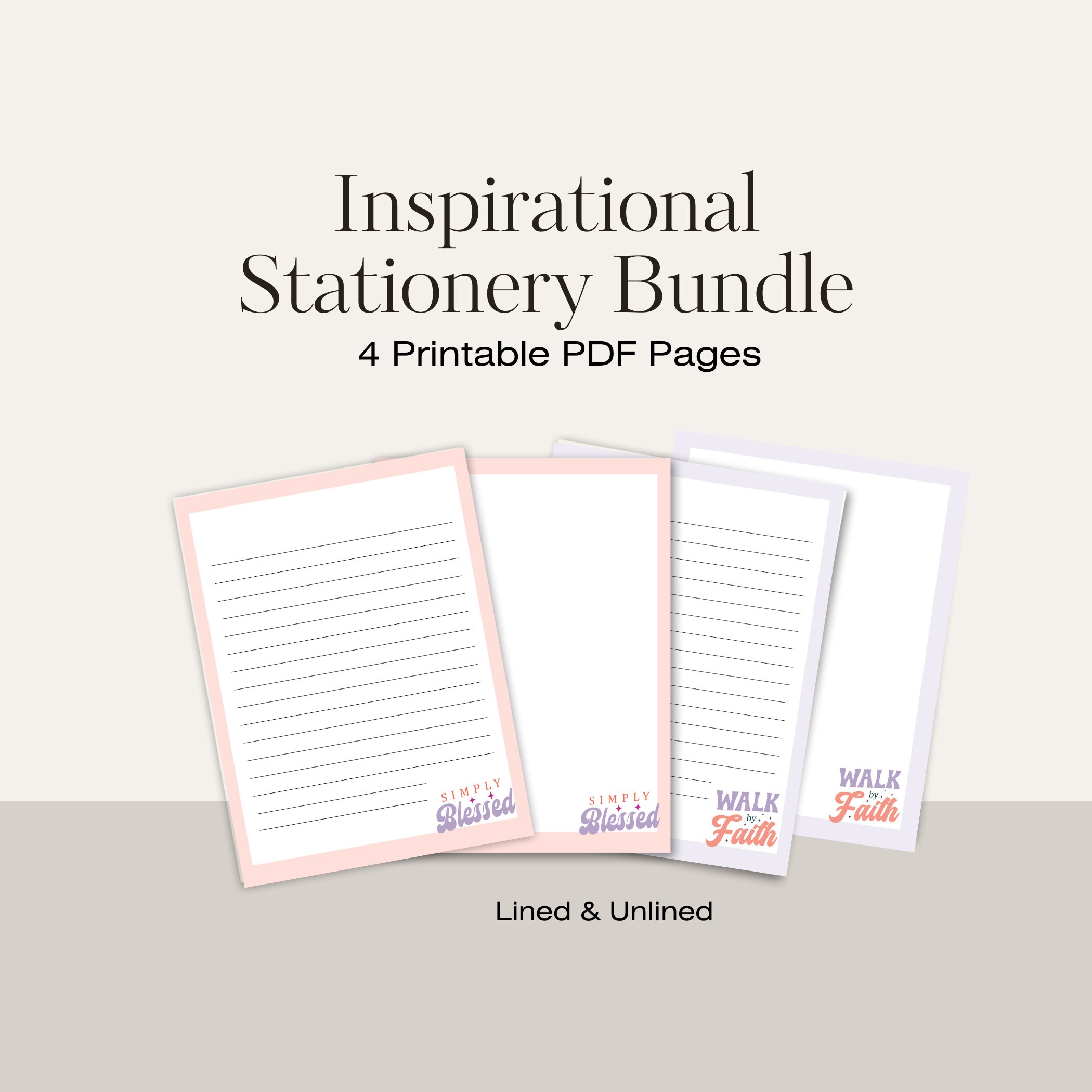 Inspirational Printable Stationery Set Lined and Unlined Bundle Set ...