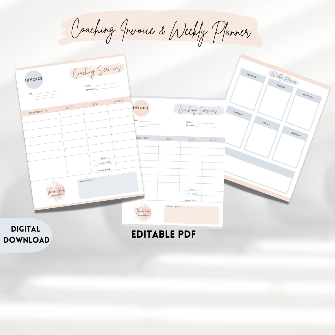 Coaching Business Invoice & Weekly Planner,coaching Invoice Template ...