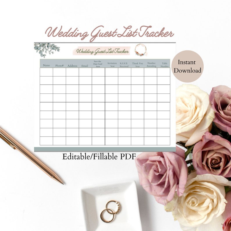 Wedding Guest List Tracker Wedding Guest List Planner Wedding - Etsy