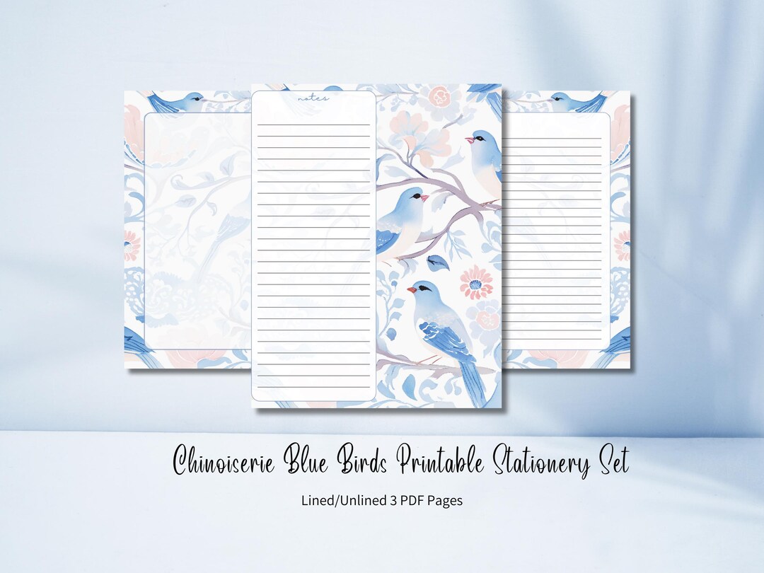 Chinoiserie Blue Bird Printable Stationery Set for Her Mothers Day Blue ...