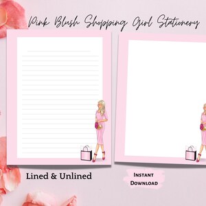 Pink Blush Shopping Girl Printable Stationery Set Printable Lined and ...