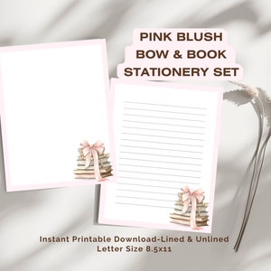 Pink Blush Book Bow Printable Stationery Set for Her Printable Book ...