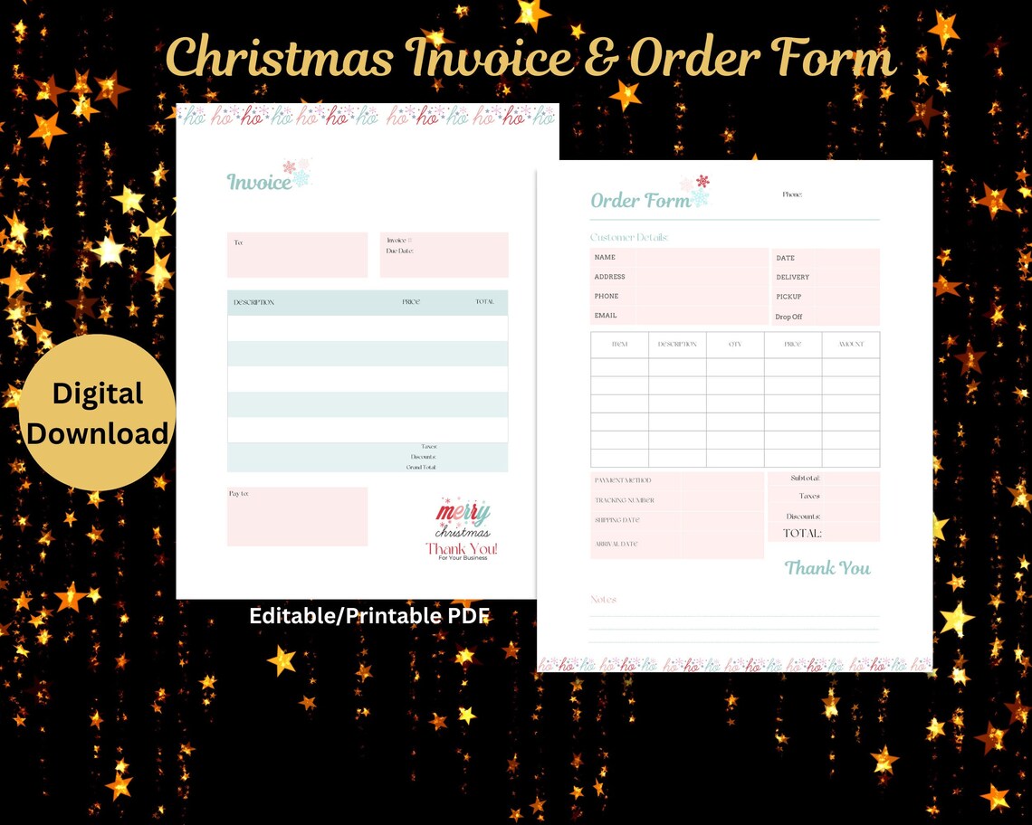 Christmas Invoice and Order Form,editable Christmas Invoice,editable ...