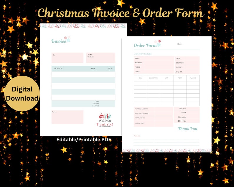 Christmas Invoice and Order Form,editable Christmas Invoice,editable ...