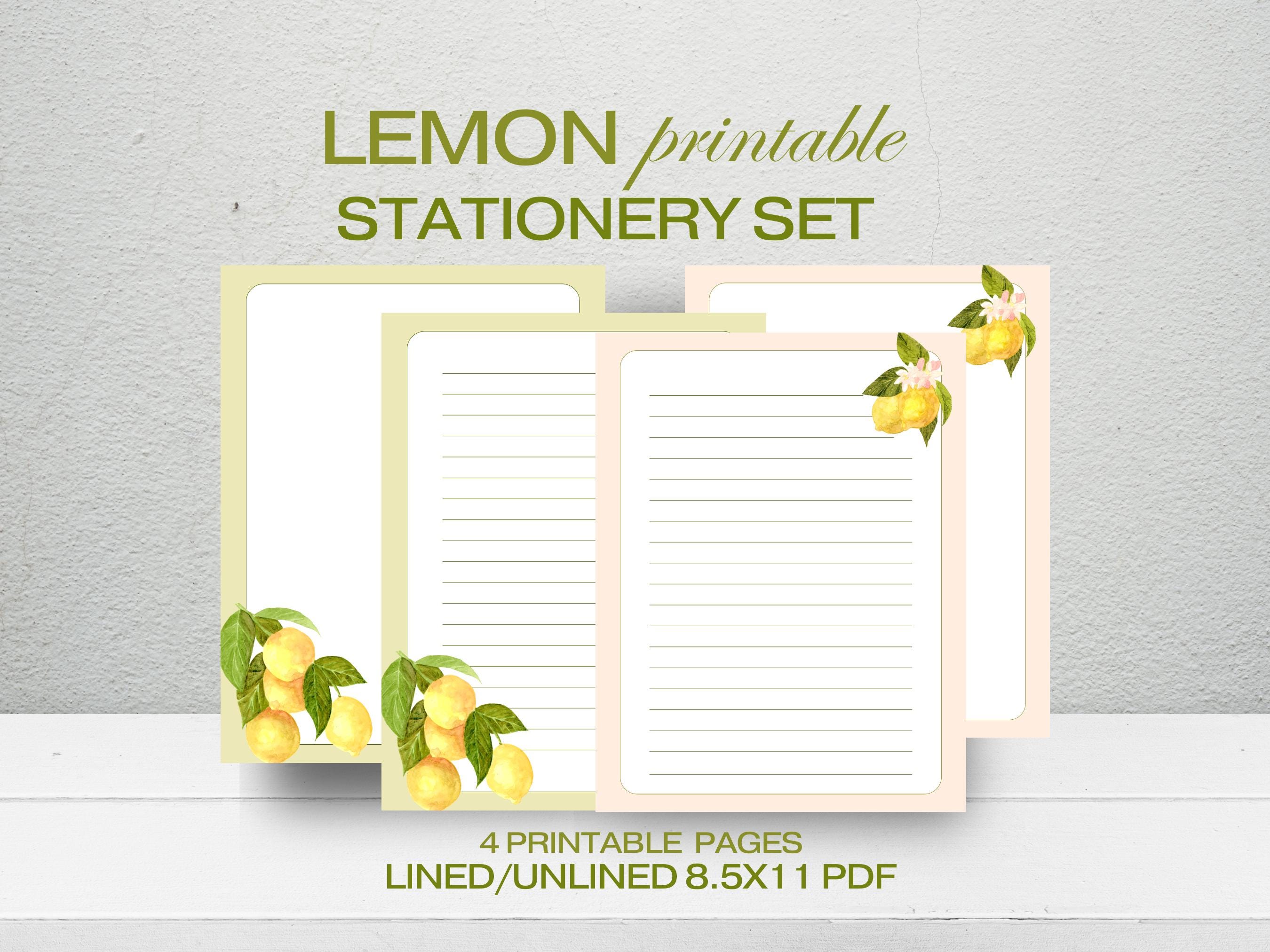 Lemon Printable Stationery Set Fruit Printable Stationery Bundle ...