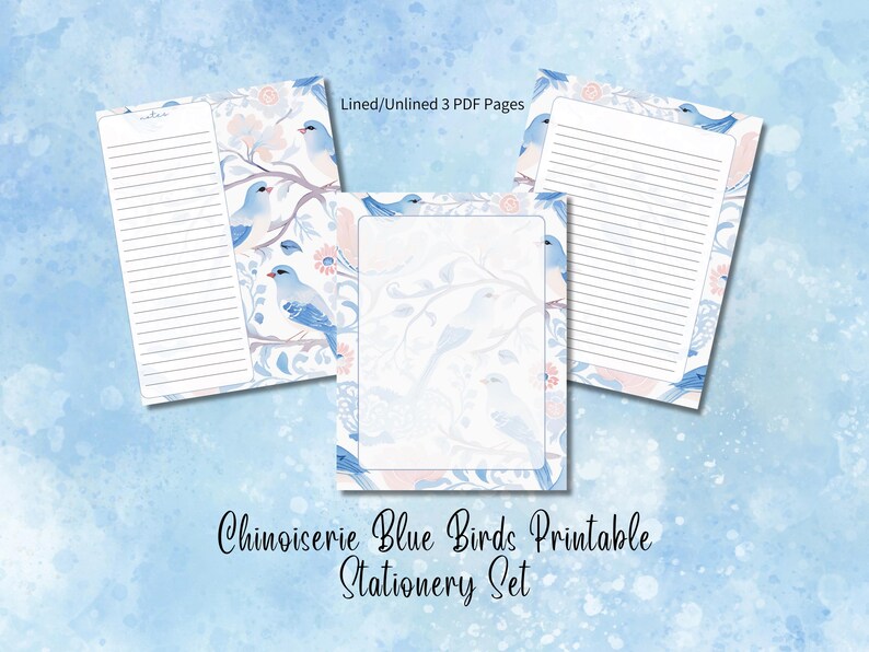 Chinoiserie Blue Bird Printable Stationery Set for Her Mothers Day Blue ...