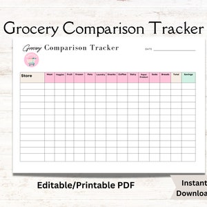 Grocery Comparison Tracker Grocery Store Shopping Tracker Planner ...