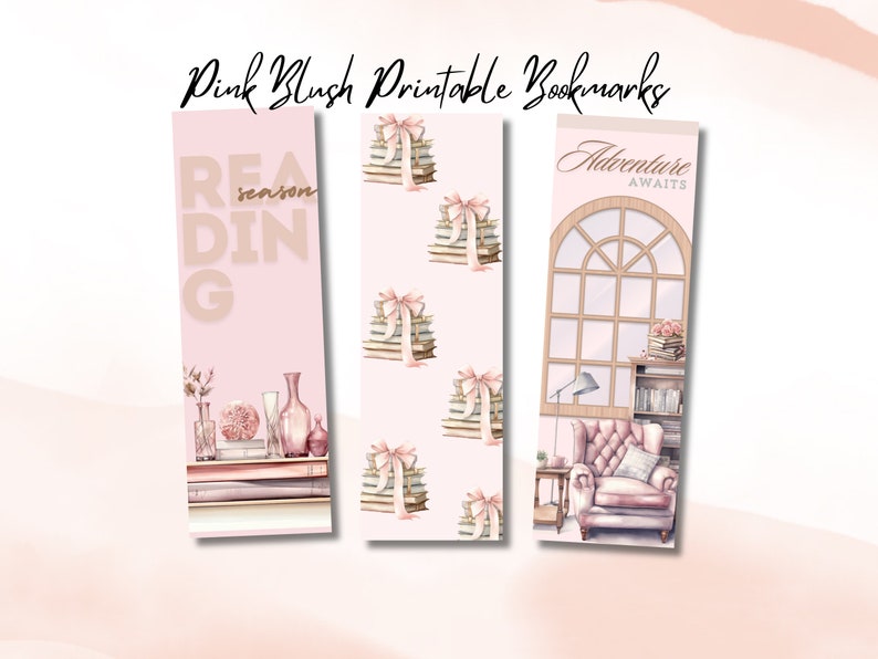 Pink Blush Printable Bookmark Set Gift for Book Lover Student Bookmark ...