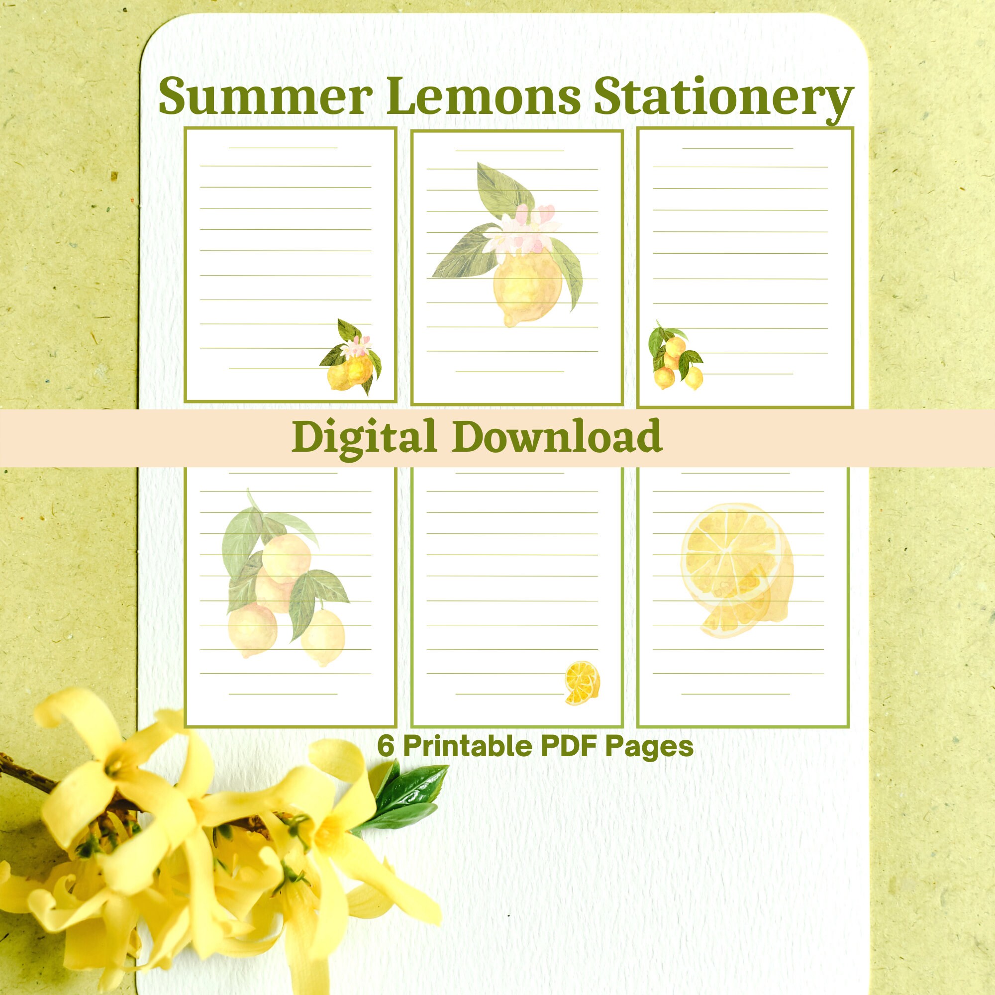 Summer Lemon Printable Stationery Digital Download Lemon Stationary ...