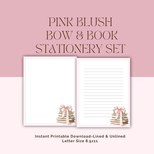 Pink Blush Book Bow Printable Stationery Set for Her Printable Book ...