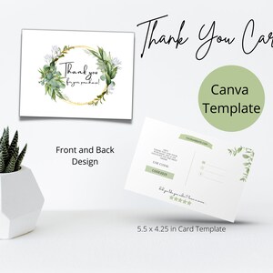 Thank You Card Template Thank You Card Editable Canva Template Feminine ...