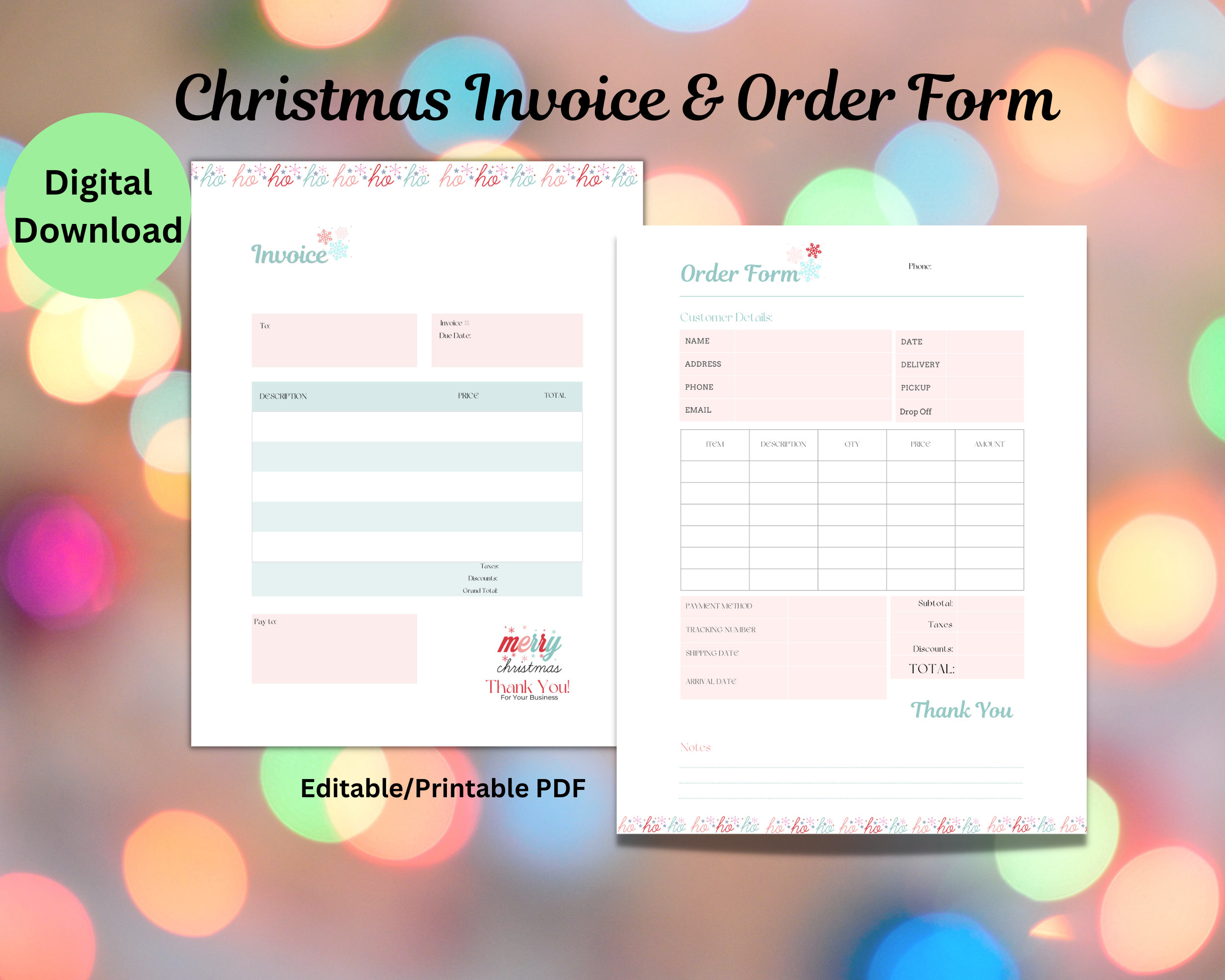 Christmas Invoice and Order Form,editable Christmas Invoice,editable ...