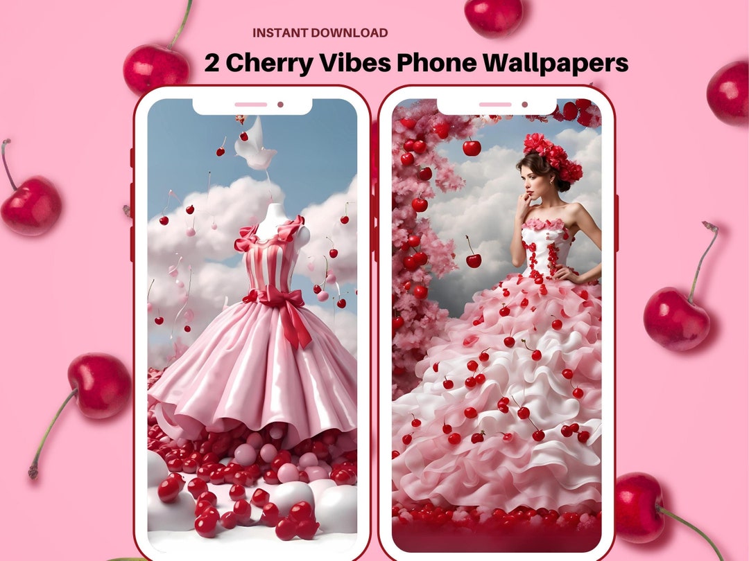 Cherry Vibes Phone Wallpaper Set Cute Cherry PNG Phone Wallpaper ...