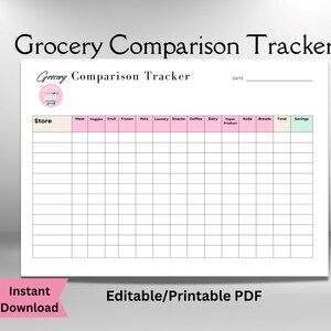 Grocery Comparison Tracker Grocery Store Shopping Tracker Planner ...