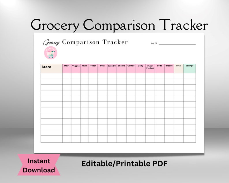 Grocery Comparison Tracker Grocery Store Shopping Tracker Planner ...
