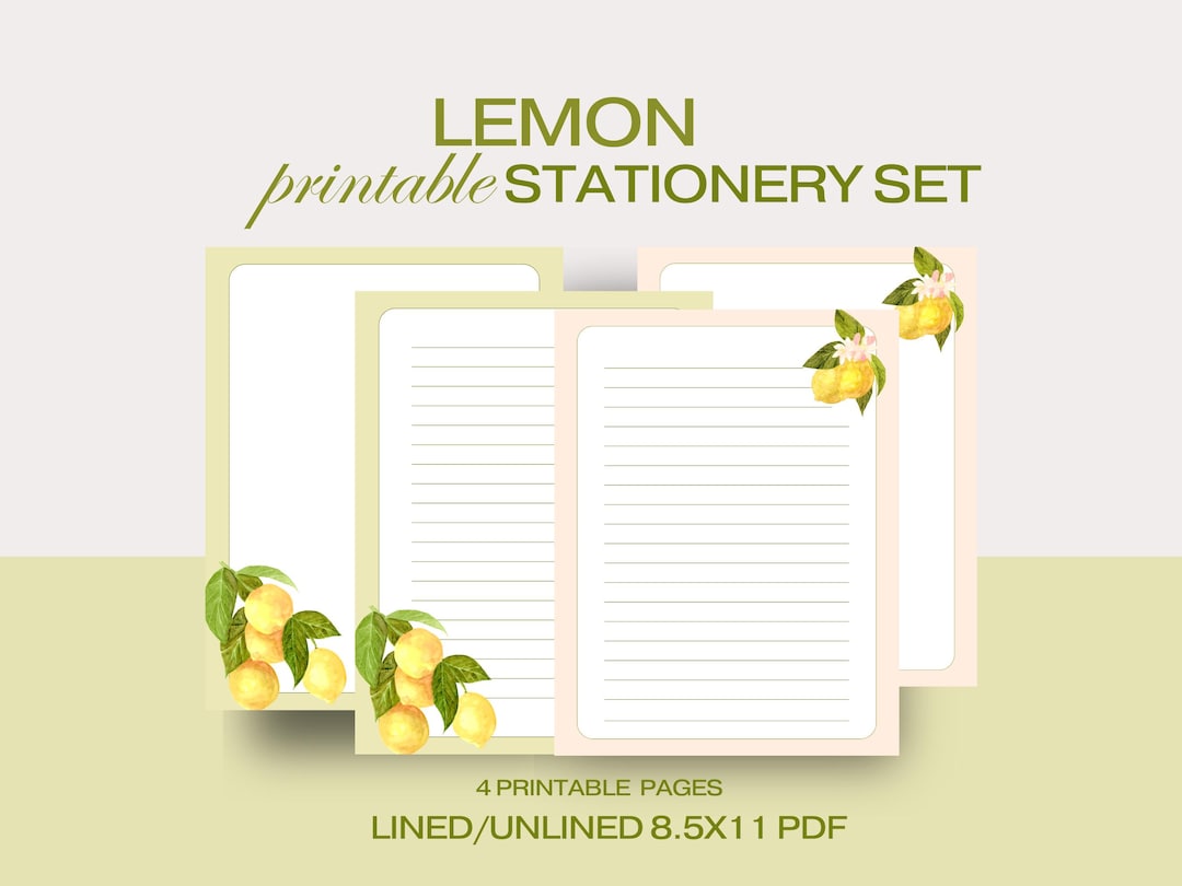Lemon Printable Stationery Set Fruit Printable Stationery Bundle ...