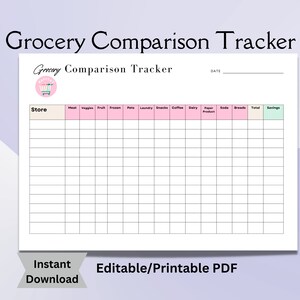 Grocery Comparison Tracker Grocery Store Comparison Tracker Planner ...