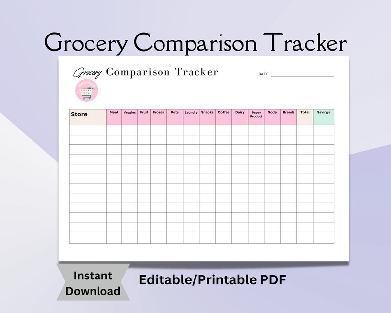 Grocery Comparison Tracker Grocery Store Comparison Tracker Planner ...