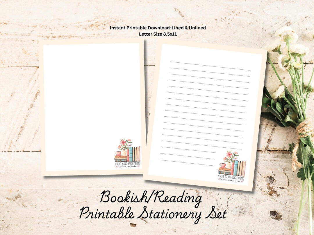 Bookish Reading Printable Stationery Set for Her Printable Stationery ...