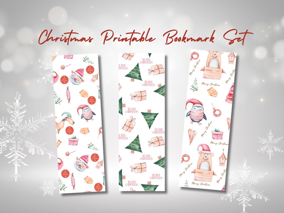 Christmas Printable Bookmark Set Gift for Book Lover Digital Download ...