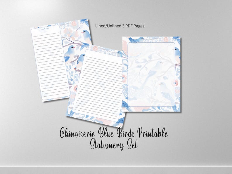 Chinoiserie Blue Bird Printable Stationery Set for Her Mothers Day Blue ...