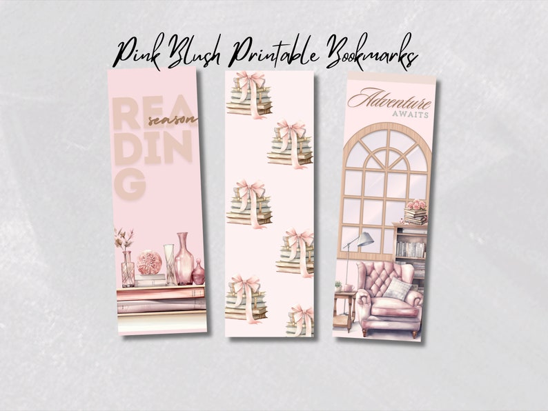 Pink Blush Printable Bookmark Set Gift for Book Lover Student Bookmark ...
