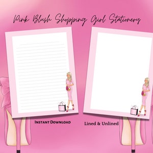Pink Blush Shopping Girl Printable Stationery Set Printable Lined and ...