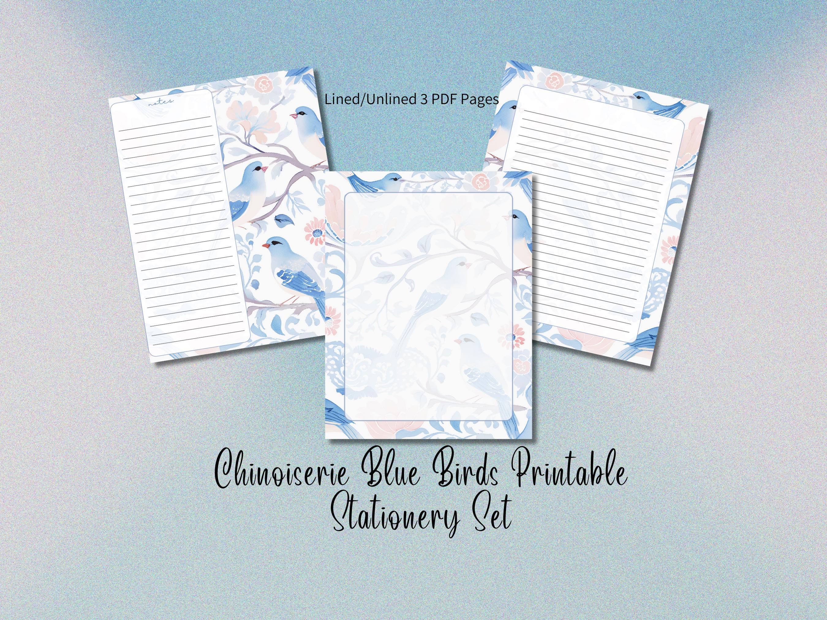 Chinoiserie Blue Bird Printable Stationery Set for Her Mothers Day Blue ...